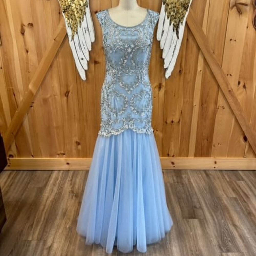 Elegant Light Blue Beaded Mermaid Gown Glamorous & Ti… - Gem